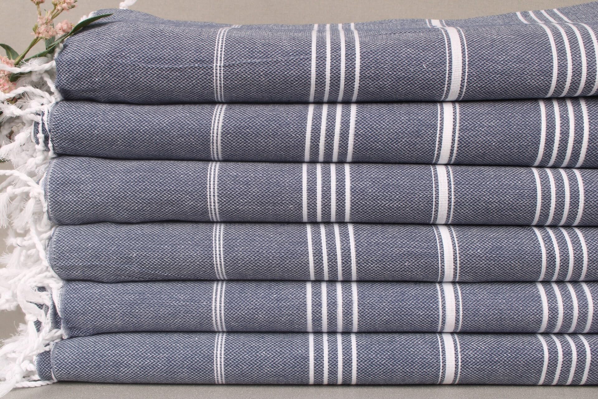 kayra export Turkish Towel,40x71 Oversized Beach Towels - Beach Blanket 100% Cotton Quick Drying Compact, Soft and Absorbent Travel Towel Gifts for Adults Beach Accessories - Striped (Dark Navy)