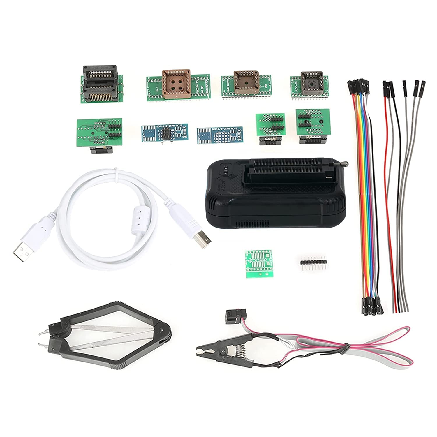 T48 Universal Programmer (TL866 Third Generation), TL866II Plus Upgraded Programmer, Used for EEPROM Flash 8051 AVR MCU GAL PIC Update Tool, with 10 adapters, 8-pin Jumper, Programming Test Clip