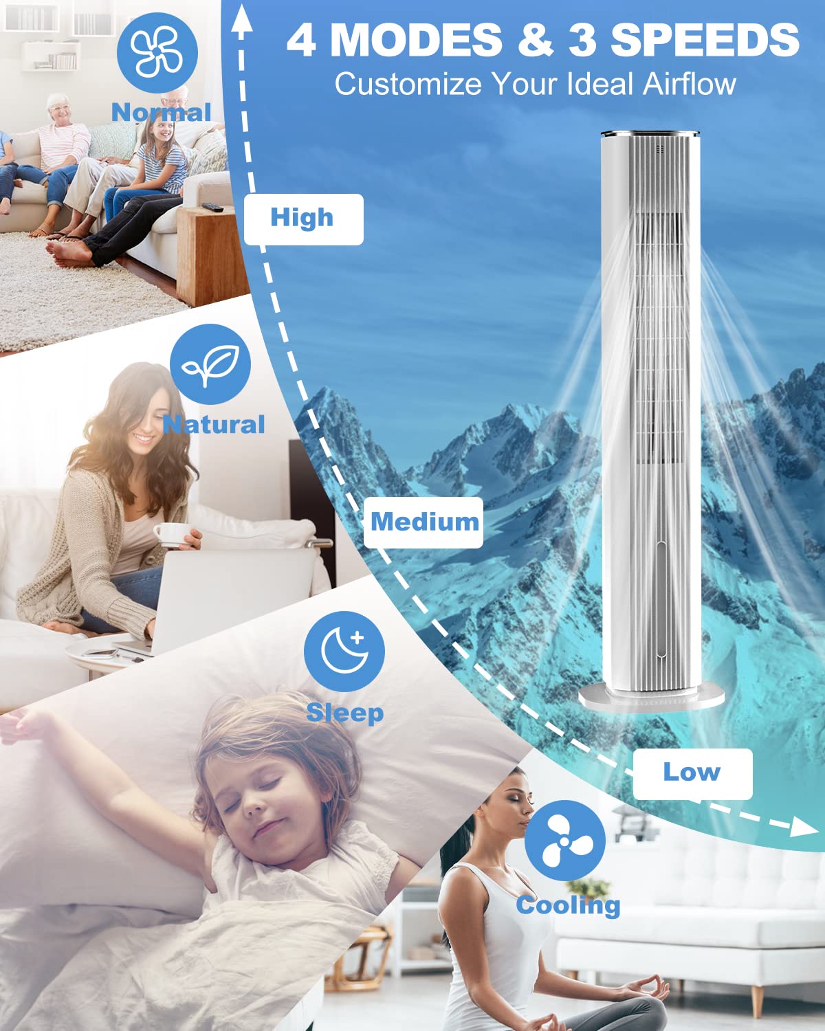 Portable Evaporative Cooler - VEOHAUT Evaporative Air Cooler, 60° Oscillation, 3 Speeds Cooling Fan, Remote & 12-Hour Timer, Air Conditioner for Home Office Bedroom, Ice Packs, 43INCH