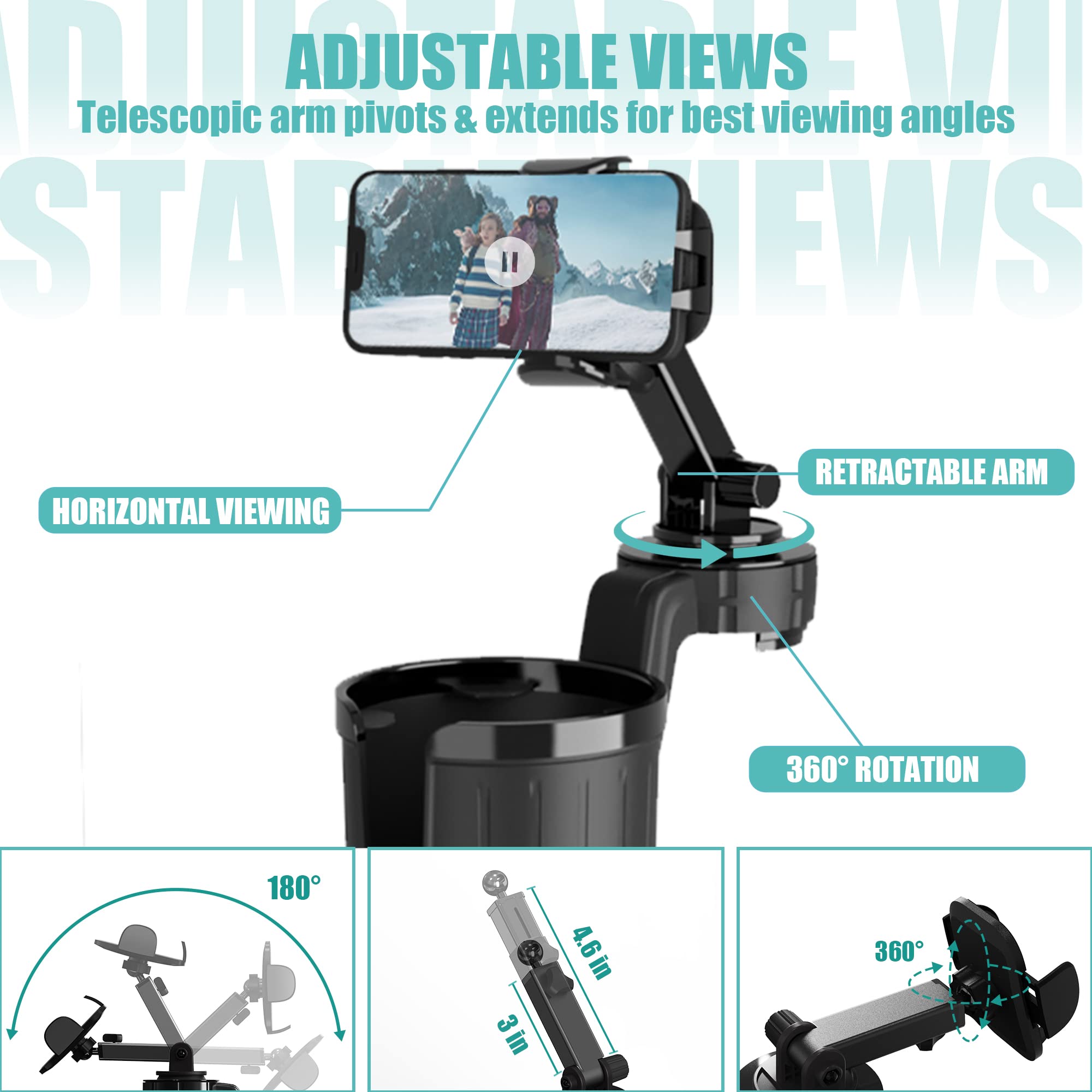 Master Show 2-in-1 Car Cup Holder Cell Phone Holder, Large Car Cup Holder Expander with Phone Holder, Cell Phone Holder for Car, Compatible with iPhone, Samsung & All Smartphones