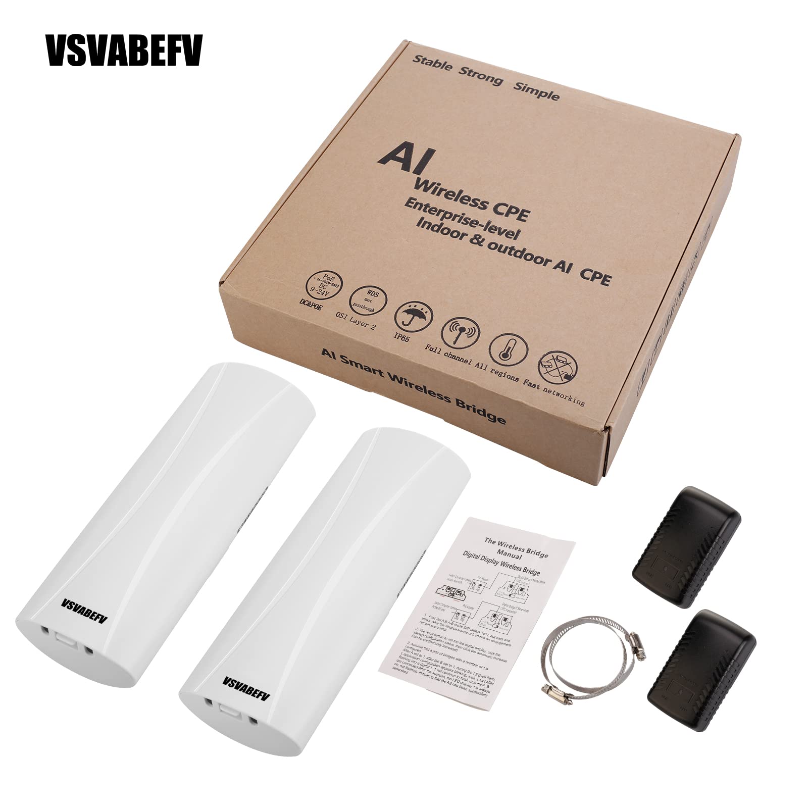 Point to Point Wireless Bridge Router,VSVABEFV 3KM Outdoor Long Range WiFi Bridge 5.8G 300Mbps Wireless Access Point Preset Wireless CPE kit 14dBi WiFi Signal Amplifier for Network Extension, 2-Pack