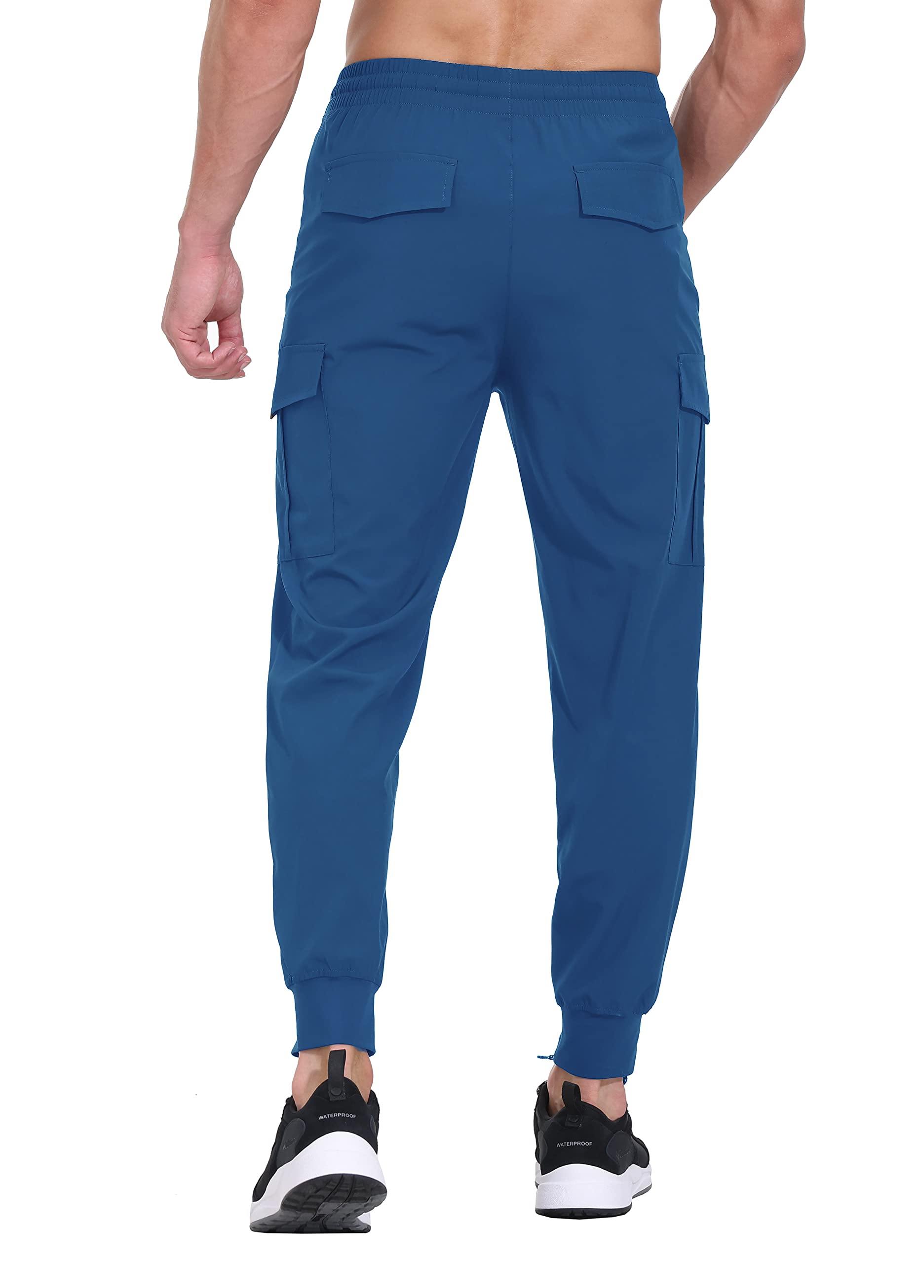 POLIVA Joggers for Men Lightweight Hiking Pants Quick Dry Cargo Travel Golf Casual Track Athletic Pants with Pockets Blue L