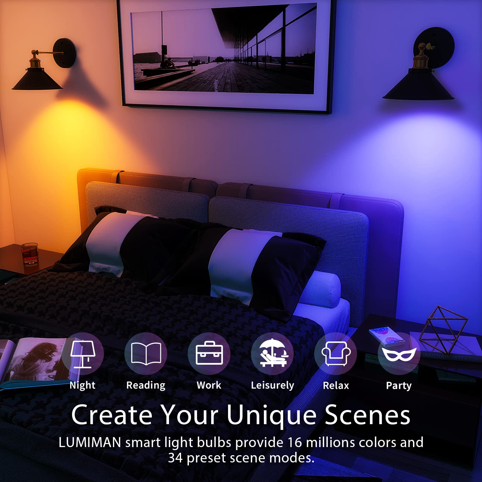 LUMIMAN LED Smart Light Bulbs BR30 65W Equivalent WiFi Full Color Flood Light Bulb Compatible with Alexa Google Home E26 Dimmable RGB Bulbs 900 Lumens No Hub Required 2 Pack