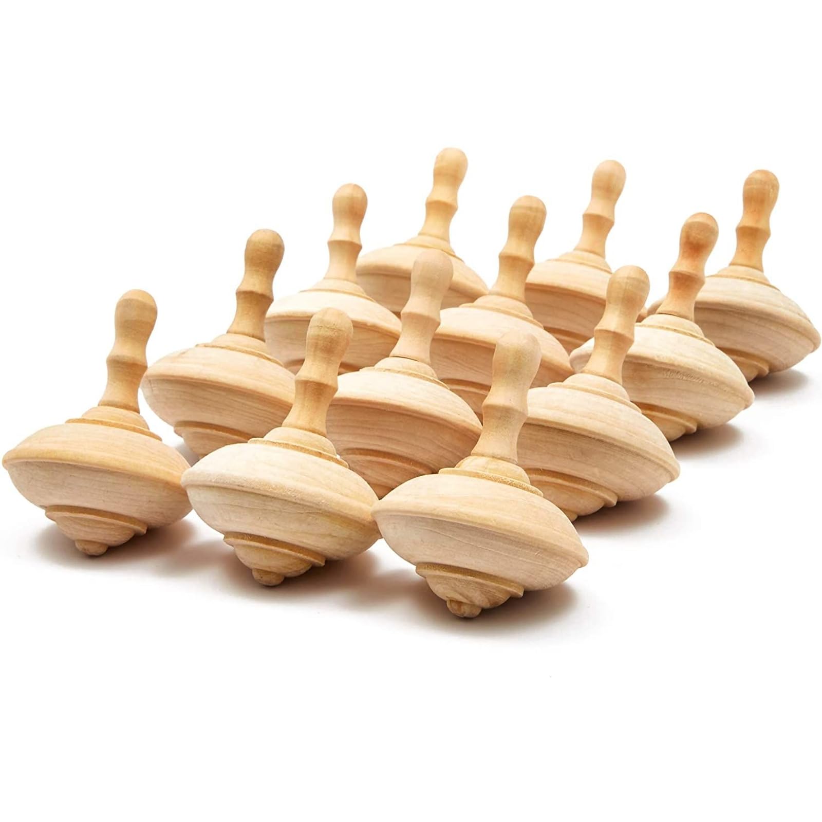 Juvale Unfinished Wooden Spinning Tops for Kids Crafts and Party Favors (12 Pack)