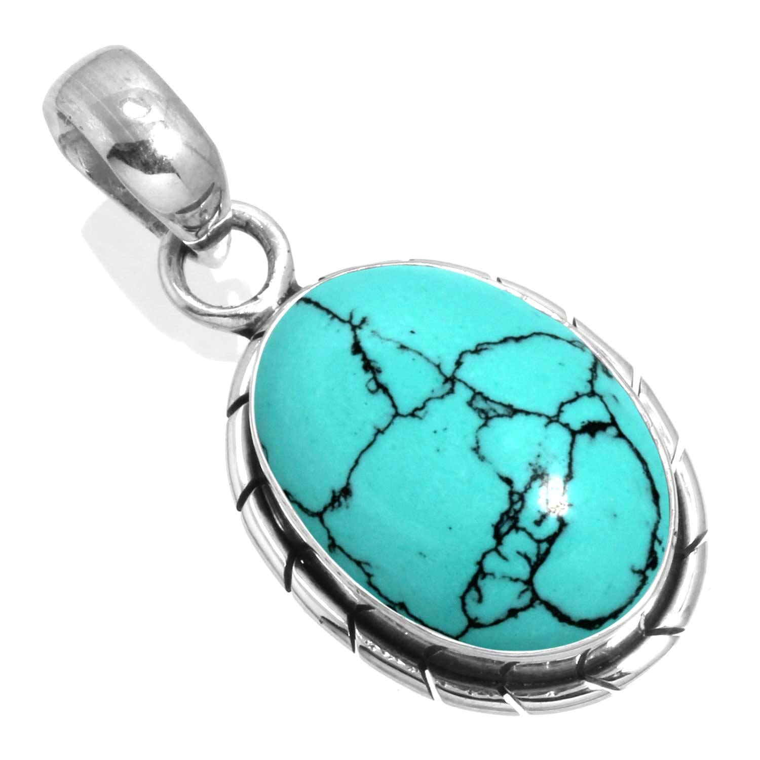 JEWELOPORIUM Blue Turquoise 925 Silver Pendant for Women Stone Handmade Silver Pendant Necklace Thanksgiving Gift Cocktail Jewelry