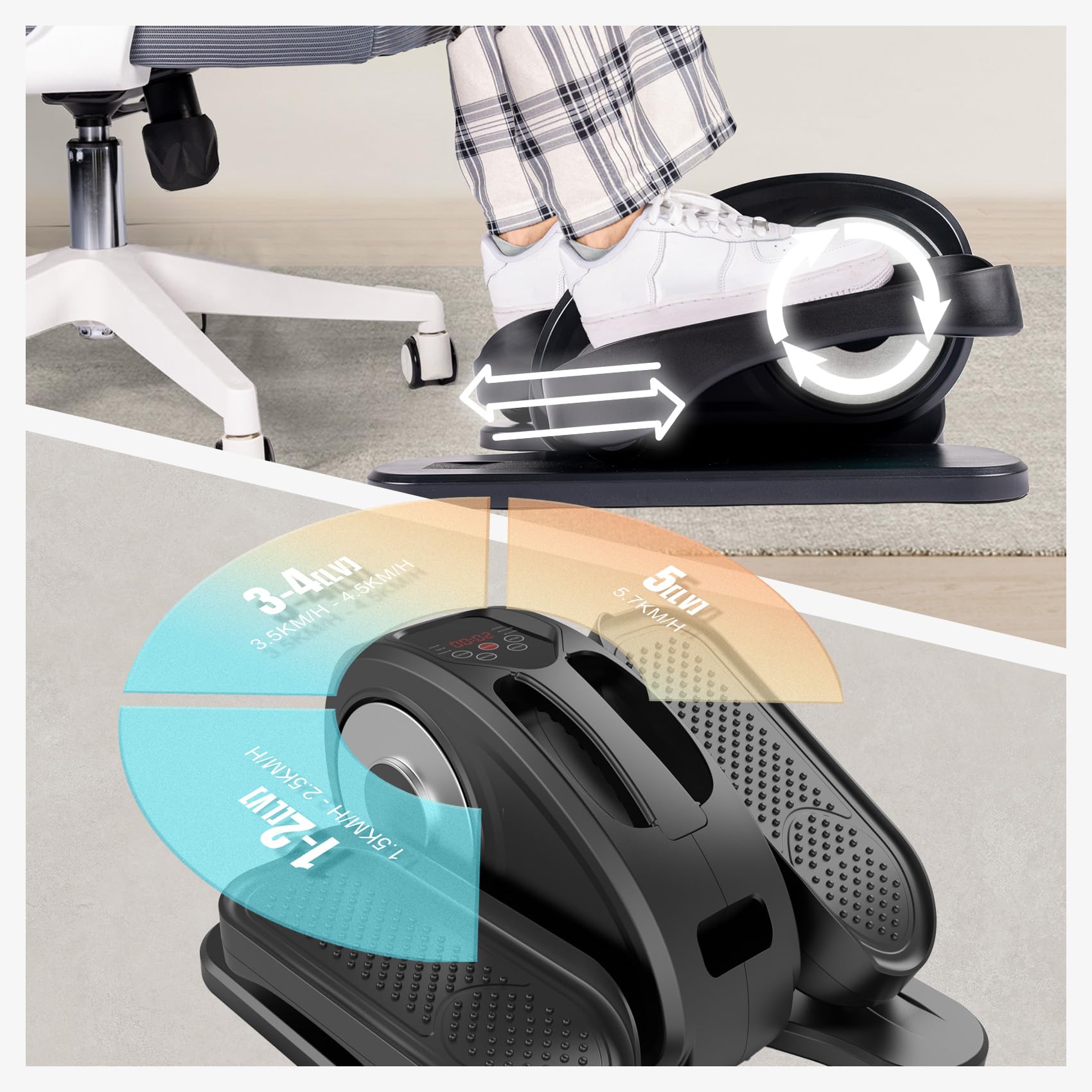 Leasbar Under Desk Elliptical Electric Foot Pedal Exerciser, Portable Elliptical Ellipse Leg Exerciser for Seniors, Quiet Compact Elliptical Exercise Machine with Remote Control