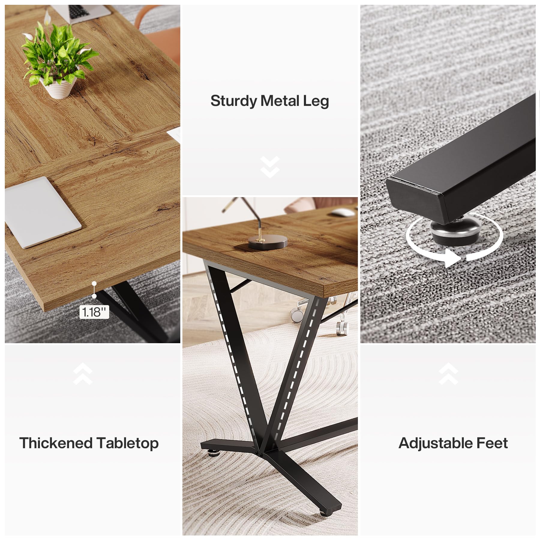 Tribesigns Simple Computer Desk, 55-Inch Modern Office Executive Desk with Thickened Tabletop and Metal Frame, Wood Study Writing Table Workstation for Home Office, Brown