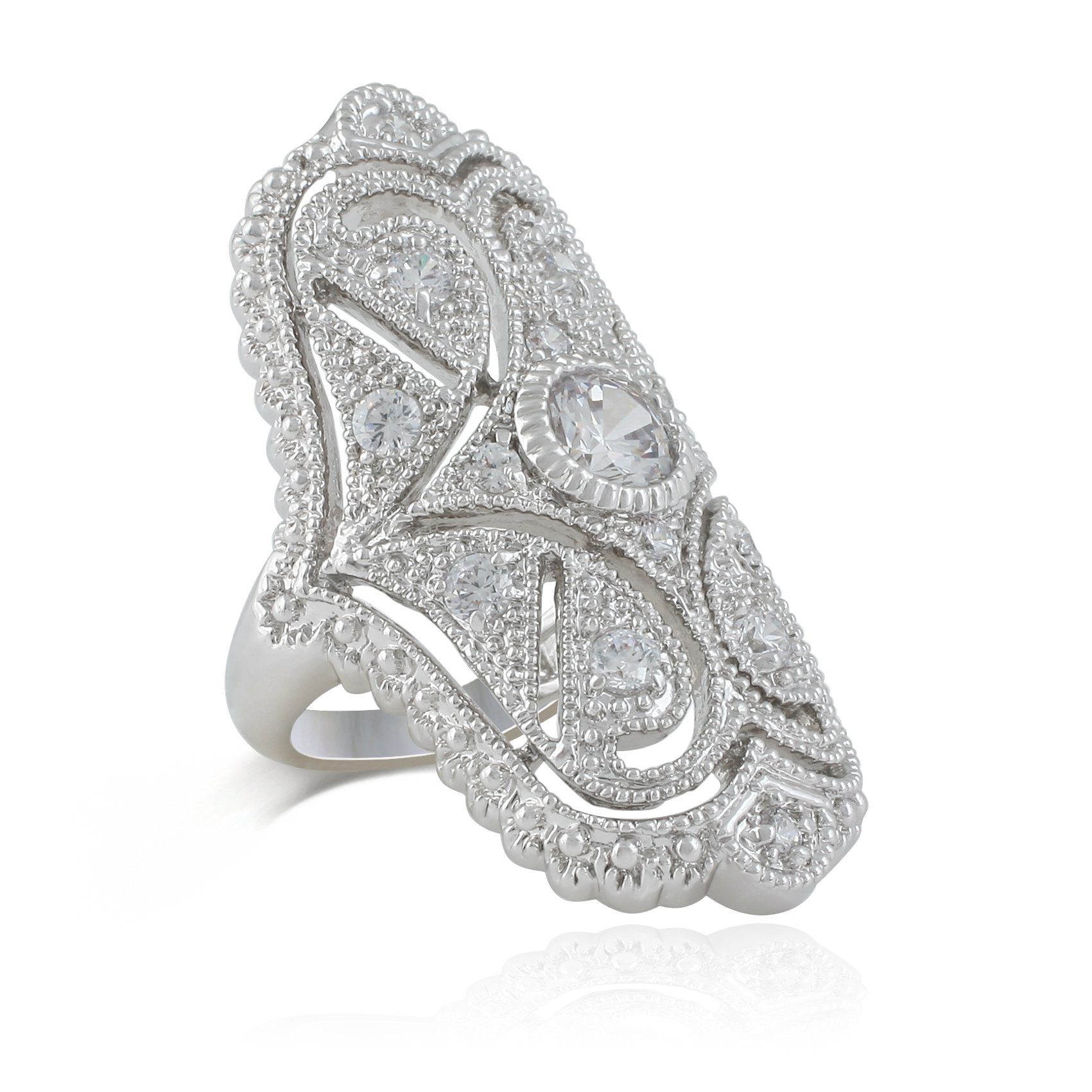JanKuo Jewelry Rhodium Plated Symmetrical Shape Vintage Style Cubic Zirconia Ring (10)