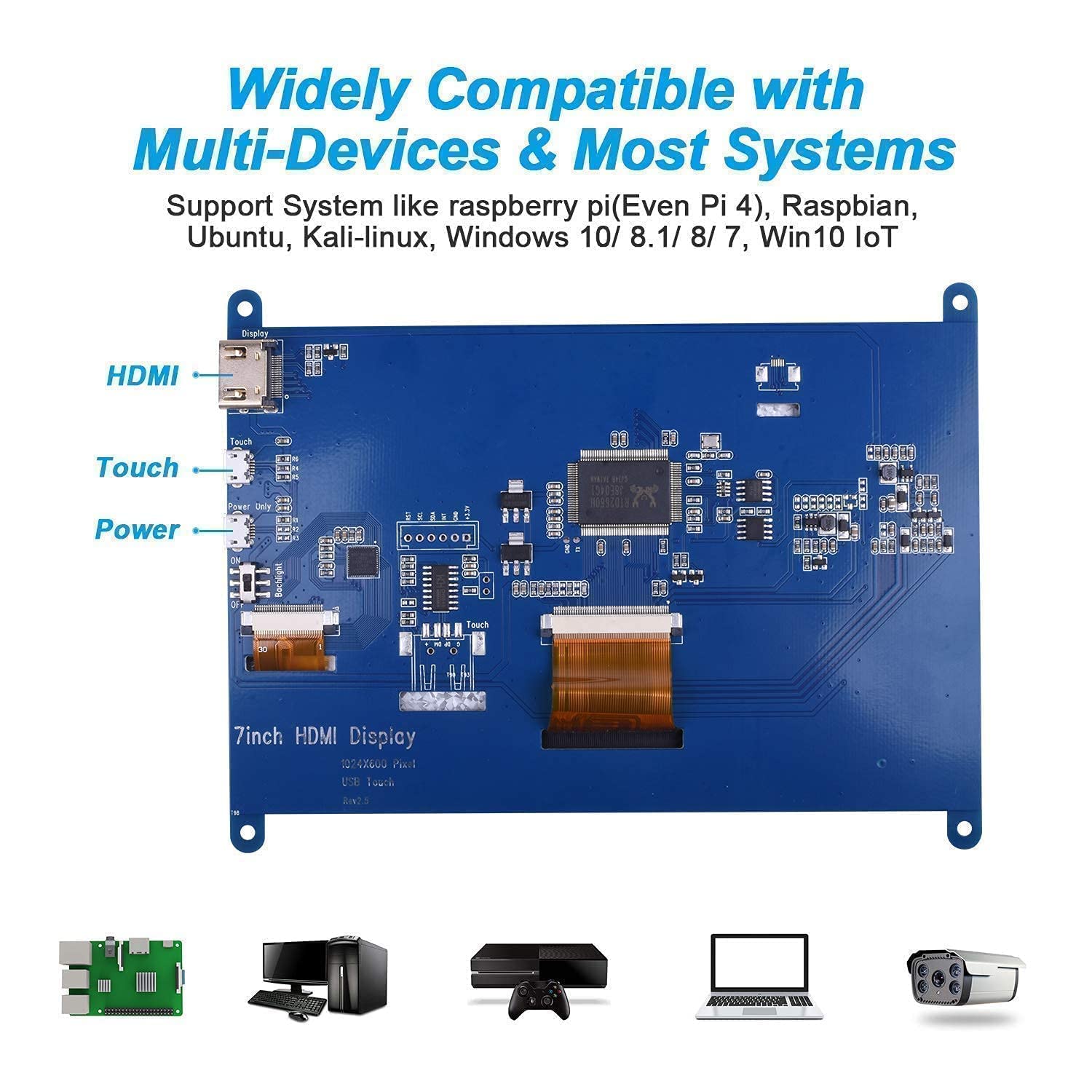 kuman 7 Inch Touch Screen 1024x600 for Raspberry pi 4 3 2 1 Model B A and PC