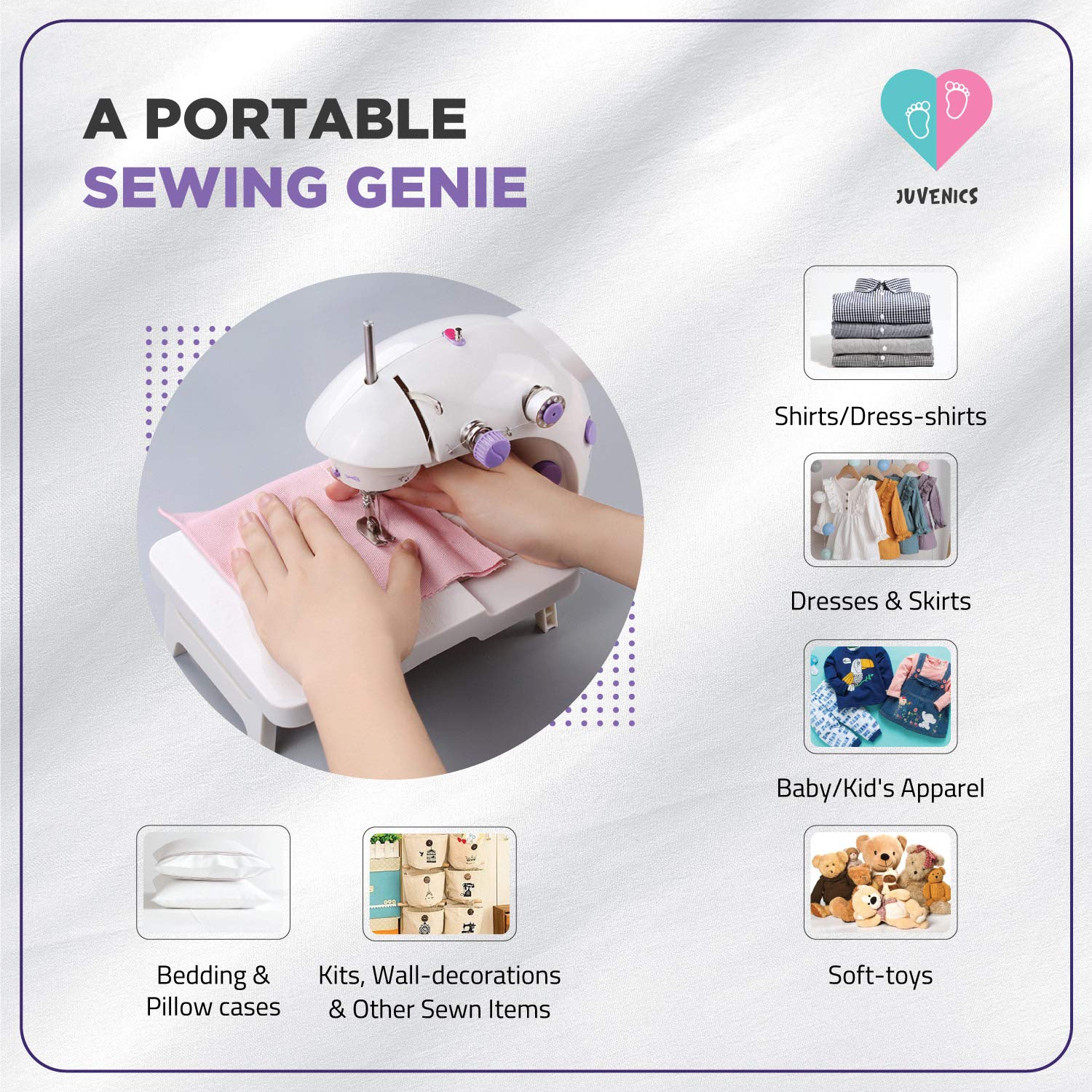 Juvenics Mini Sewing Machine- Small and Travel Friendly Sewing Machine - Foot Pedal- Portable for Small Projects and Quick Repairs