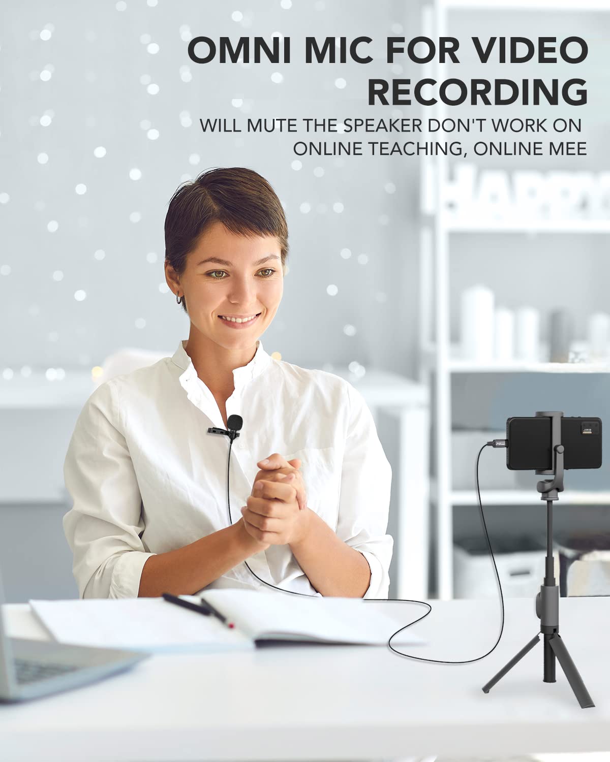 PoP Voice Upgraded USB C Lavalier Microphone for Android Phone, Professional Omnidirectional Condenser Clip-on Mic for Vlogging/Live Streaming/Interview, Wired Lapel Mic Plug & Play 6.6ft