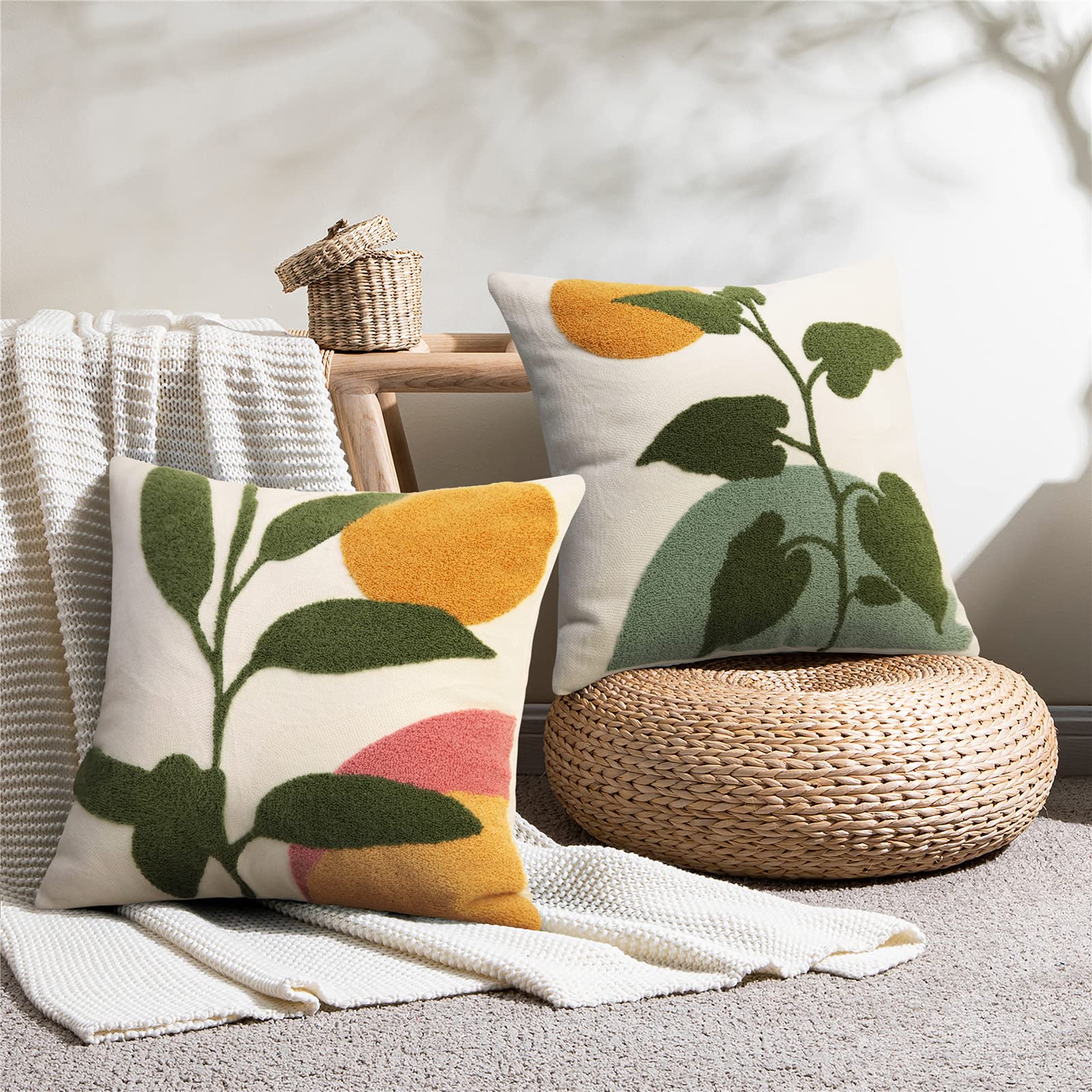 JASEN Abstract Boho Pillow Covers 18x18,Soft Mid Century Geometric Cactus Decorative Throw Pillows for Couch Bed Sofa Bedroom（Only 1 Pillow Cover）