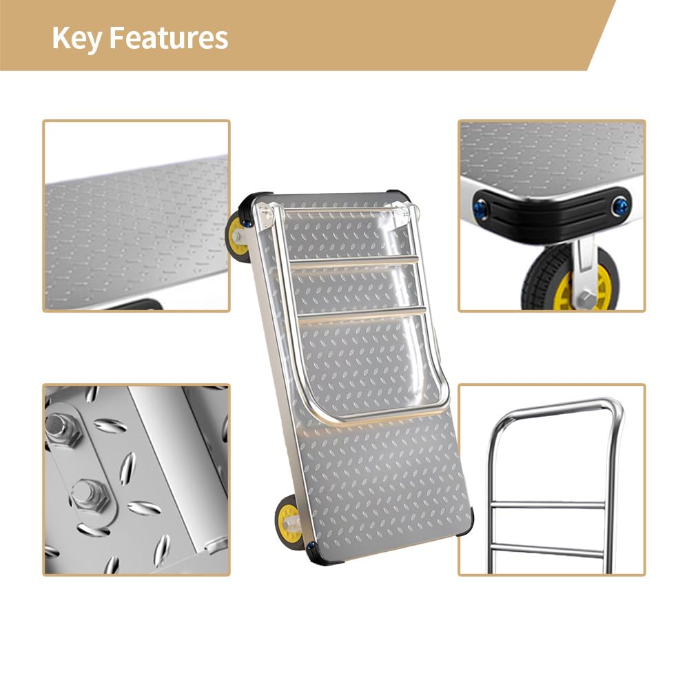 Platform Truck, Folding Push Dolly Cart with Rubber Mat, 2200lbs Capacity, Heavy Duty Flatbed Moving Cart with 6'' 360° Swivel Wheels(41‘’×25'')