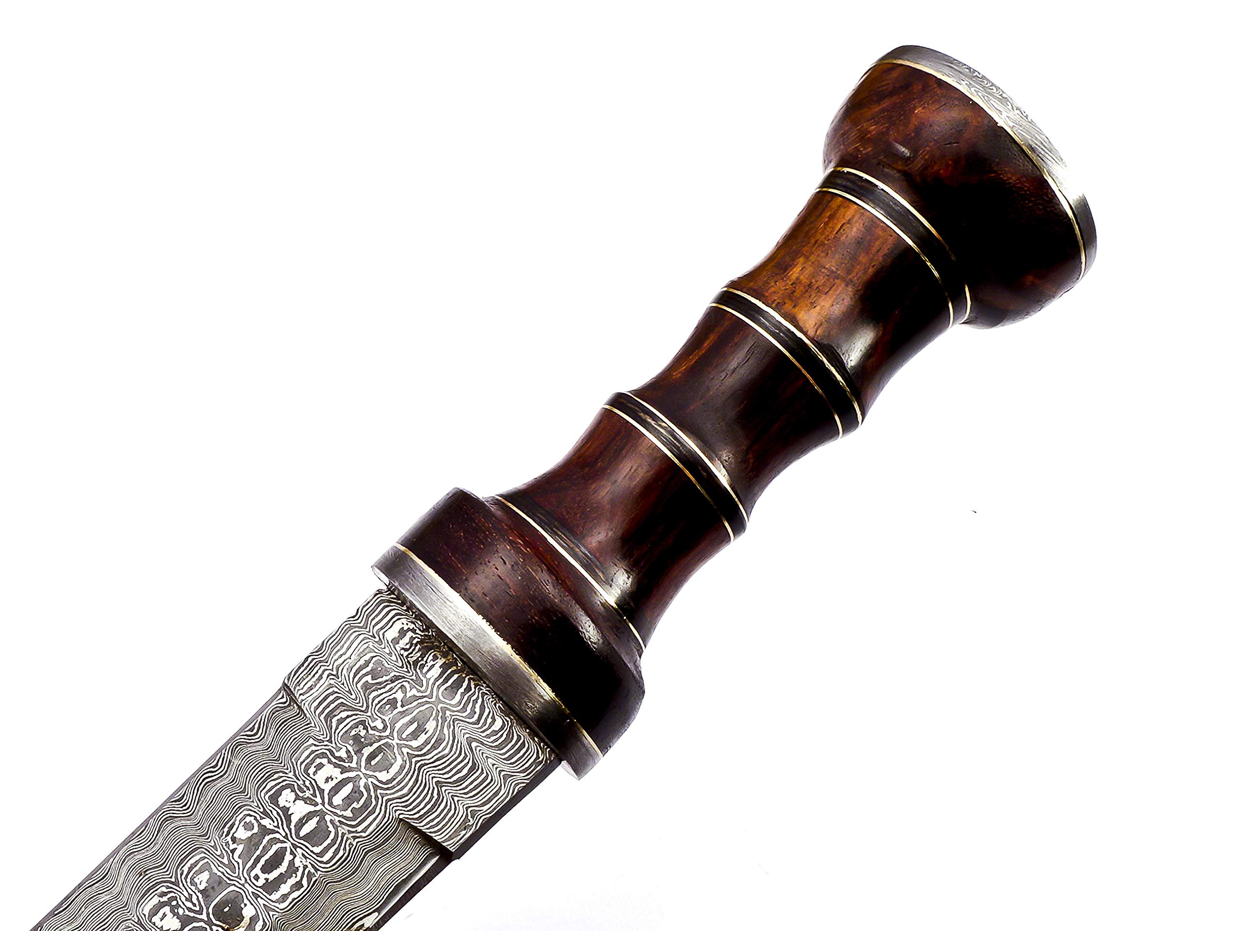 Mid American Cutlery Damascus Steel Fixed Blade Hunting Knife Handle Walnut Wood With Brass Spacer