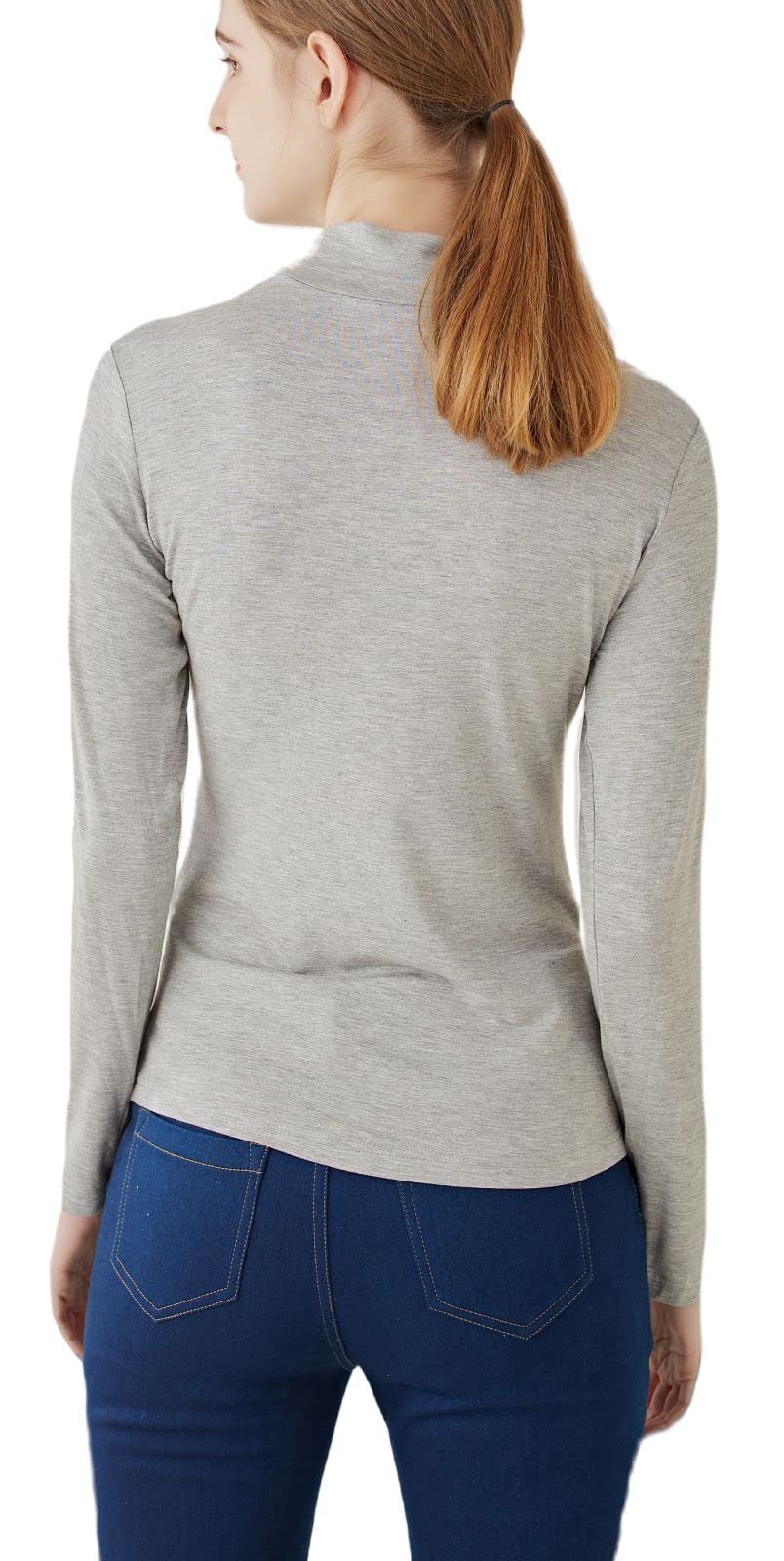 NEEINGO Women's Turtle Neck Lightweight Under Layer Long Sleeve Slim Fitted Lounge Sleep wear Shirt Top Heather Grey