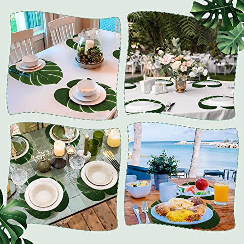 XunYee 100 Pcs Large Palm Leaves Artificial Monstera Leaf Decor Tropical Palm Leaves Placemats for Wedding Hawaiian Luau Party Jungle Safari Beach Table Decoration, 11.4 x 13.8 Inch
