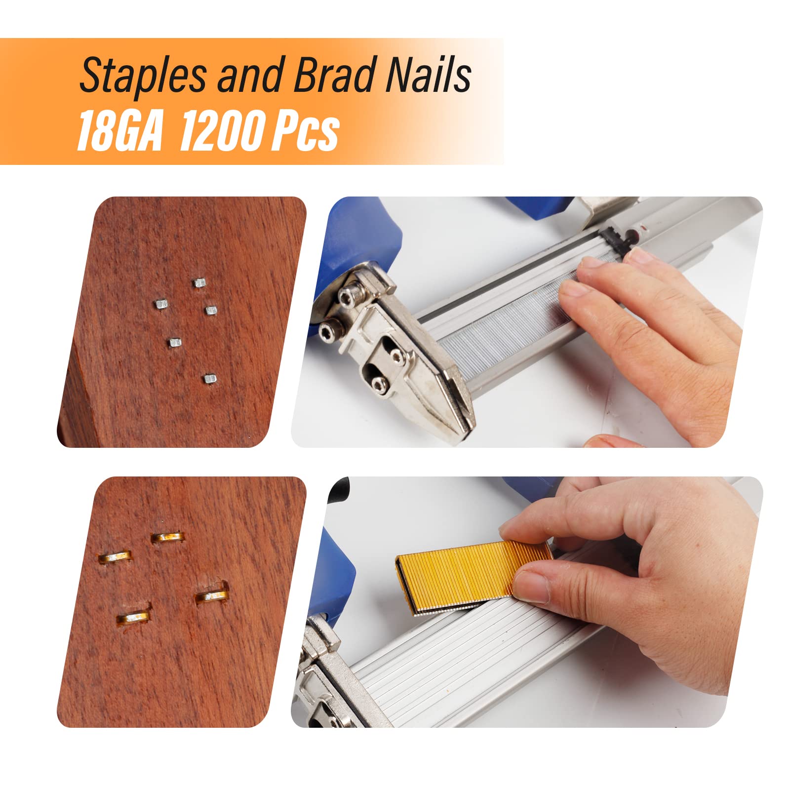 SITLDY 18 Gauge 1200-Count, Narrow Crown Staples 1/2"-200, 1"-400, 1-1/2"-200 and Brad Nails 3/4"-400, Galvanized, Assorted Size Project Pack