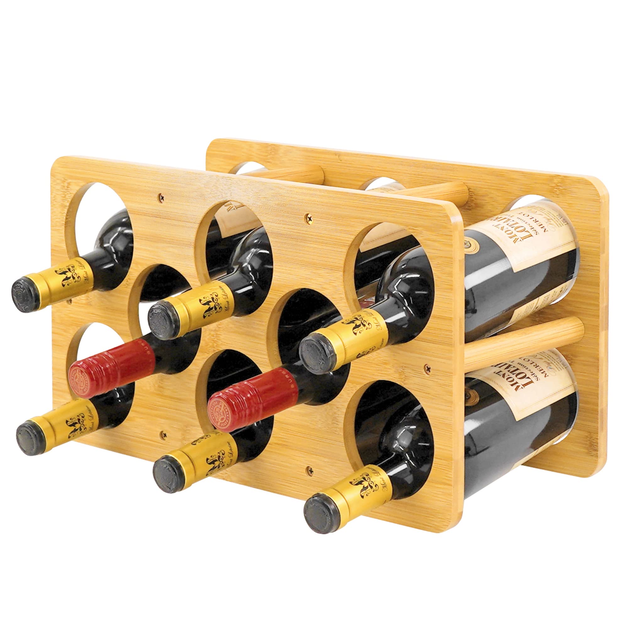 Utoplike In-drawer Knife Block Bamboo Kitchen Knife Drawer Organizer and Wine Bottle Holder, Wine Racks Countertop