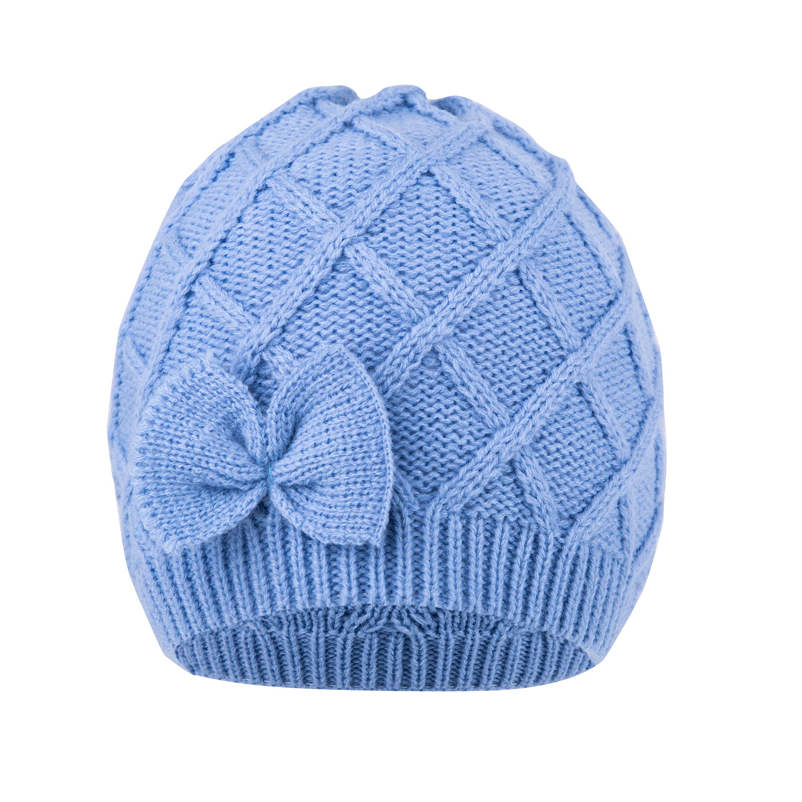 Kids Criss Cross Knit Winter Hat with Bow, Scarf and Glove Set Lavender for Girls