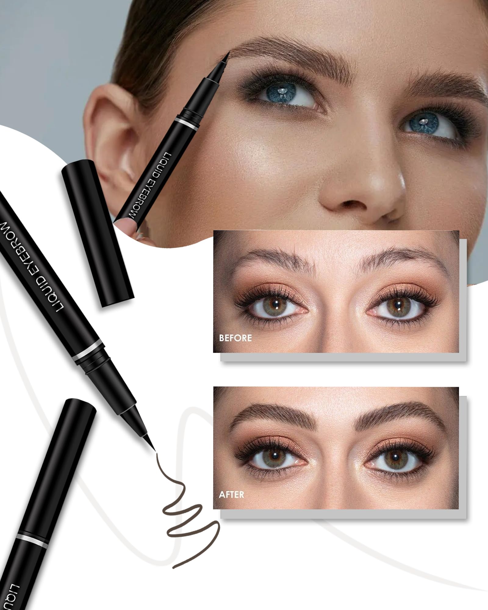 Liquid Eyebrow Pencil Eyeliner Pen-2Pcs Longlasting Waterproof Smudge-proof Multifunctional Quick Drying Eye Makeup Pen,Ultra-Fine Precision Water Brow Pen,Lift and Snatch Brow Tint Pen-02Dark Brown