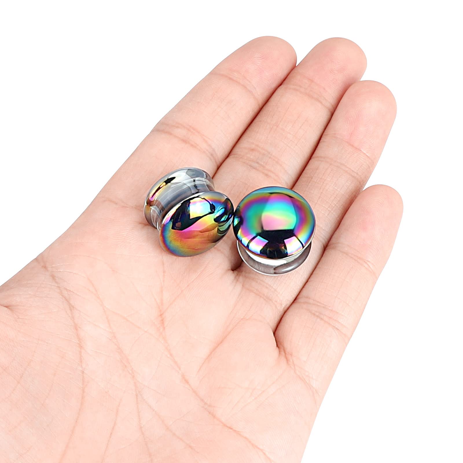 Qmcandy Glass Rainbow Ear Gauges Saddle Double Flare Plugs Tunnels Piercing 0g