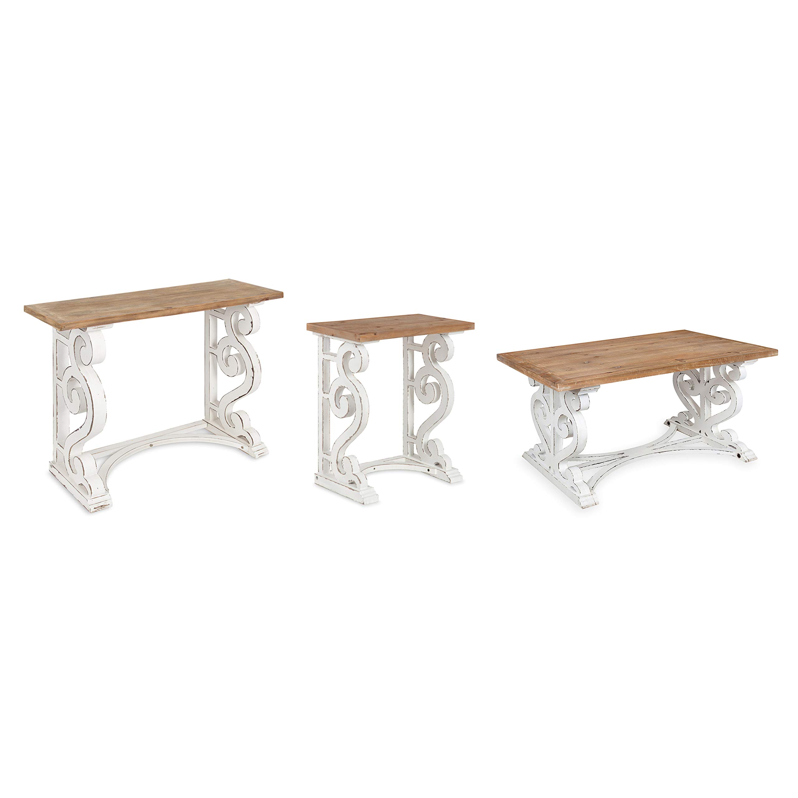 Kate and Laurel Wyldwood Rustic French Solid Wood Side Table, 24" x 14" x 12.75", White and Rustic Brown, Chic Farmhouse Inspiration, Natural Wood Top