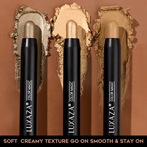 LUXAZA 3Pcs Neutral Eyeshadow Stick Set, Shimmer Brown And Metallic Cream Eyeshadow Pen,Long Lasting Waterproof Smoky Eye Makeup…