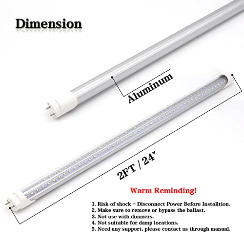 KALINA 2FT LED Tube Lights, 15W(30W Fluorescent Bulb Replacement) V Shaped, 6000K Cool White, Ballast Bypass, Clear Cover, 4-Pack