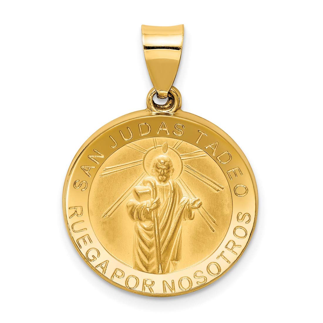 Jewelry Stores Network San Judas Tadeo Ruega Por Nosotros Spanish Words on Round Penny Size Medal Pendant in Real 14k Yellow Gold 19mm