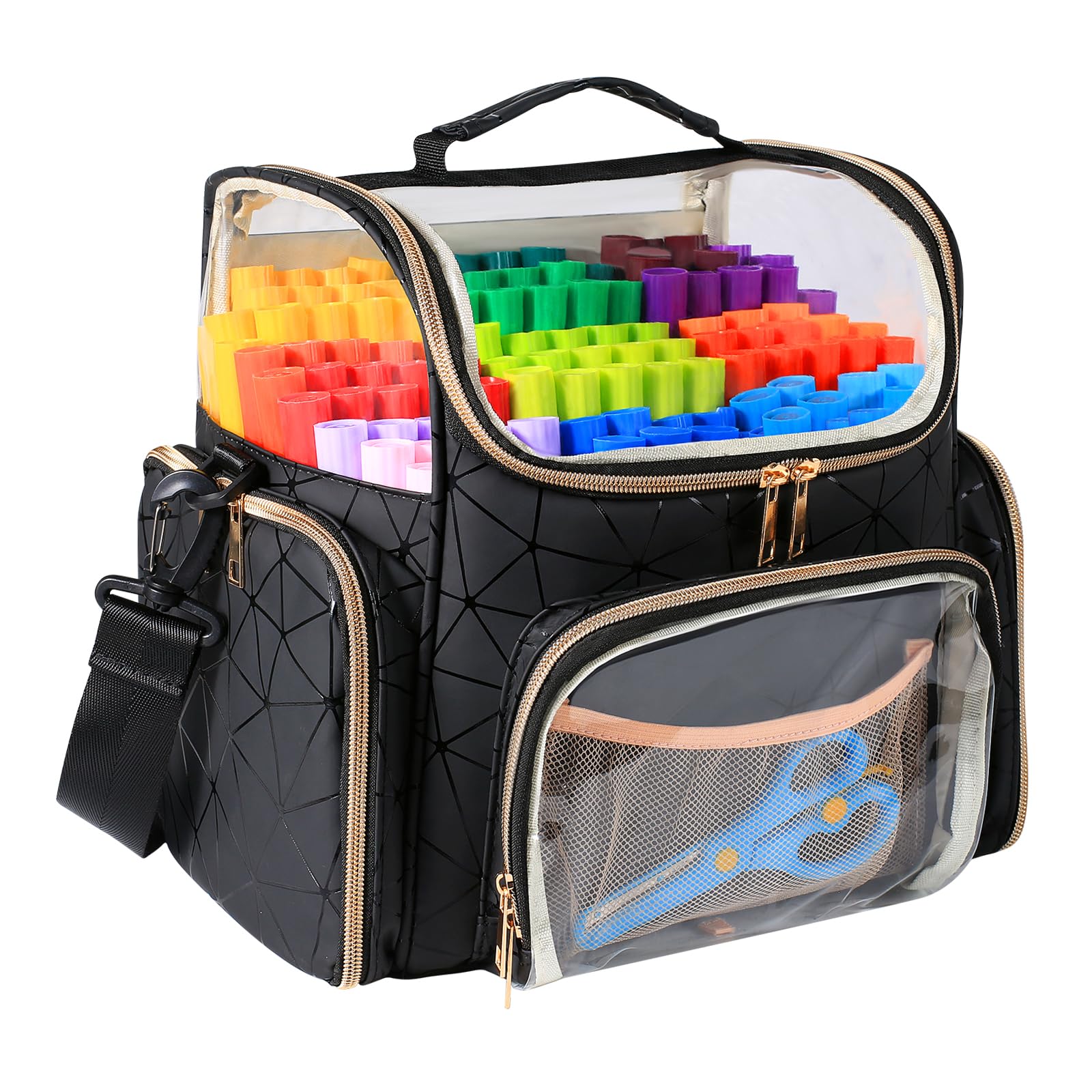 ZFZGFRCS Marker Organizer Case with Dividers Marker Storage Bag for 180 Markers PU Leather Marker Holder for Paint Brushes, Colored Pencils or Other Art Supplies