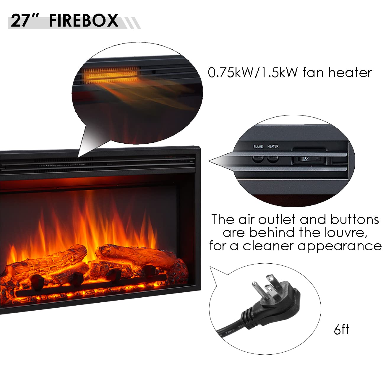 LegendFlame® Camille Electric Fireplace with 39.5" Mantel Surround and Jaden 27" Insert, Natural Oak Finish
