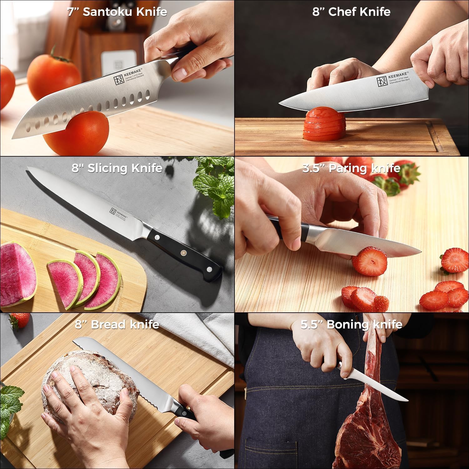 KEEMAKE 15-Piece Kitchen Knife Set with Block, Pro Kitchen Knife Set, Razor-Sharp Professional Chef Knife set Full Tang, German Stainless Steel 1.4116 Knife Block Set with Kitchen Shears