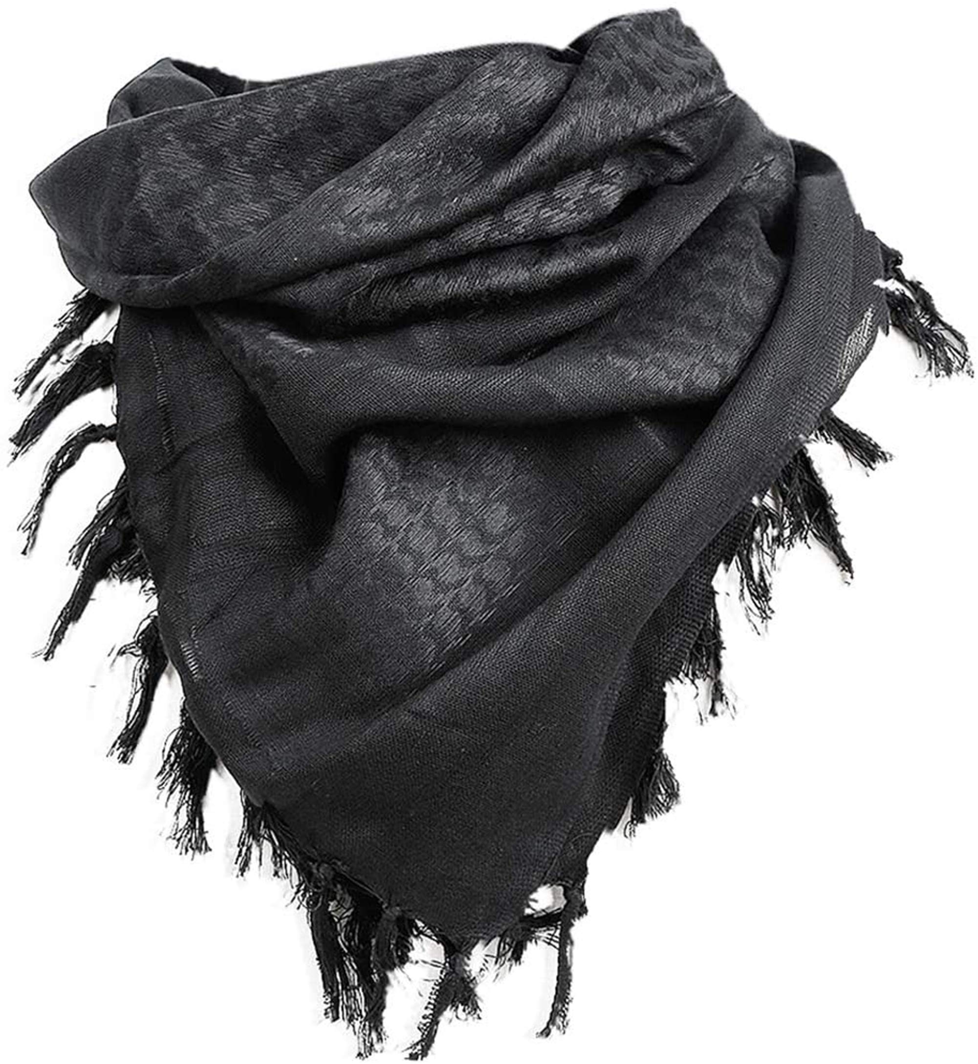 Luxns Military Shemagh Tactical Desert Scarf / 100% Cotton Keffiyeh Scarf Wrap for Men And Women/Black 43"x43"