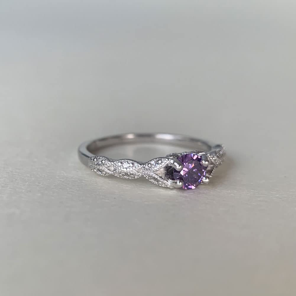 LUVJOO Amethyst Engagement Ring Silver Purple February Birthstone Rings Dainty Anniversary Promise Gift Size 6, Amethyst,Purple