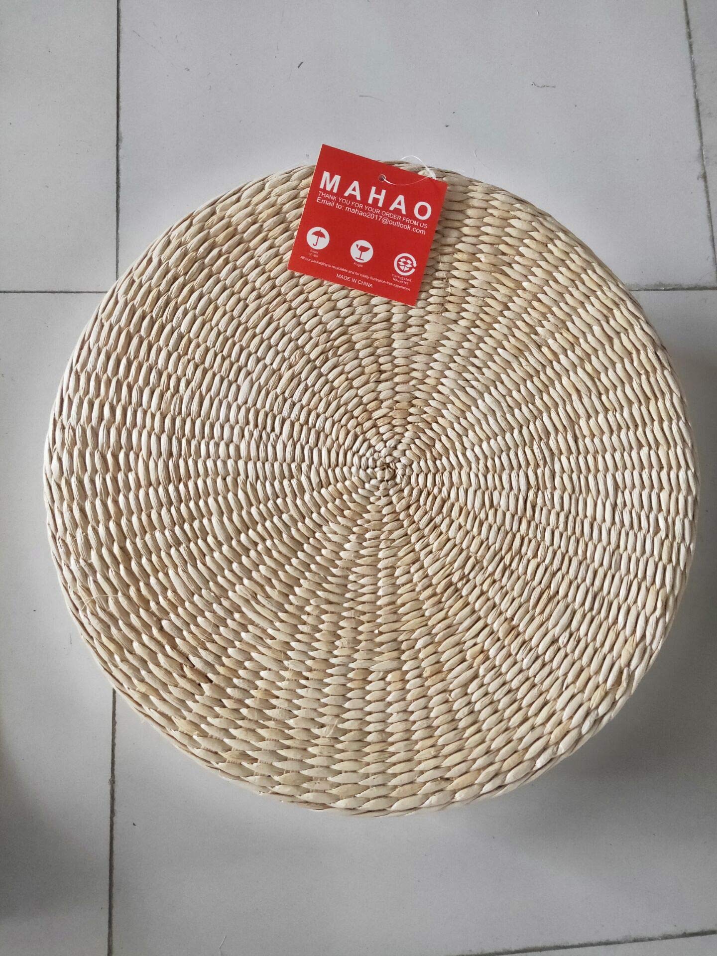 MAHAO Japanese Style Handcrafted Eco-Friendly Padded Knitted Straw Flat Seat Cushion,Hand Woven Tatami Floor Cushion Corn Maize Husk (Dia40cm/15.8" x 10cm/4")