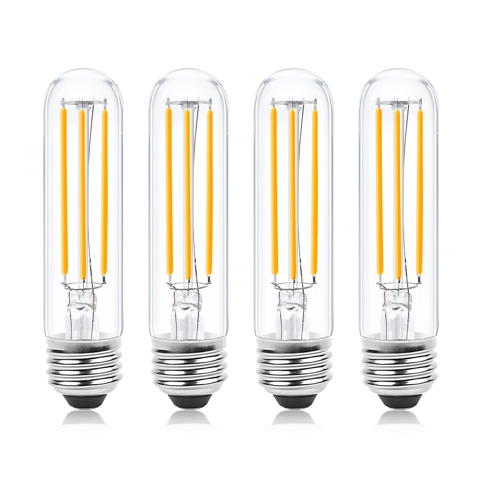 Luxvista 6W Dimmable T10 Tubular LED Light Bulb Soft White 2700K E26 Medium Base Filament Bulb 5 Inch Long Tubular Vitage Clear Edison Bulb 120V 60 Watt Incandescent Bulb Equivalent (4-Pack)