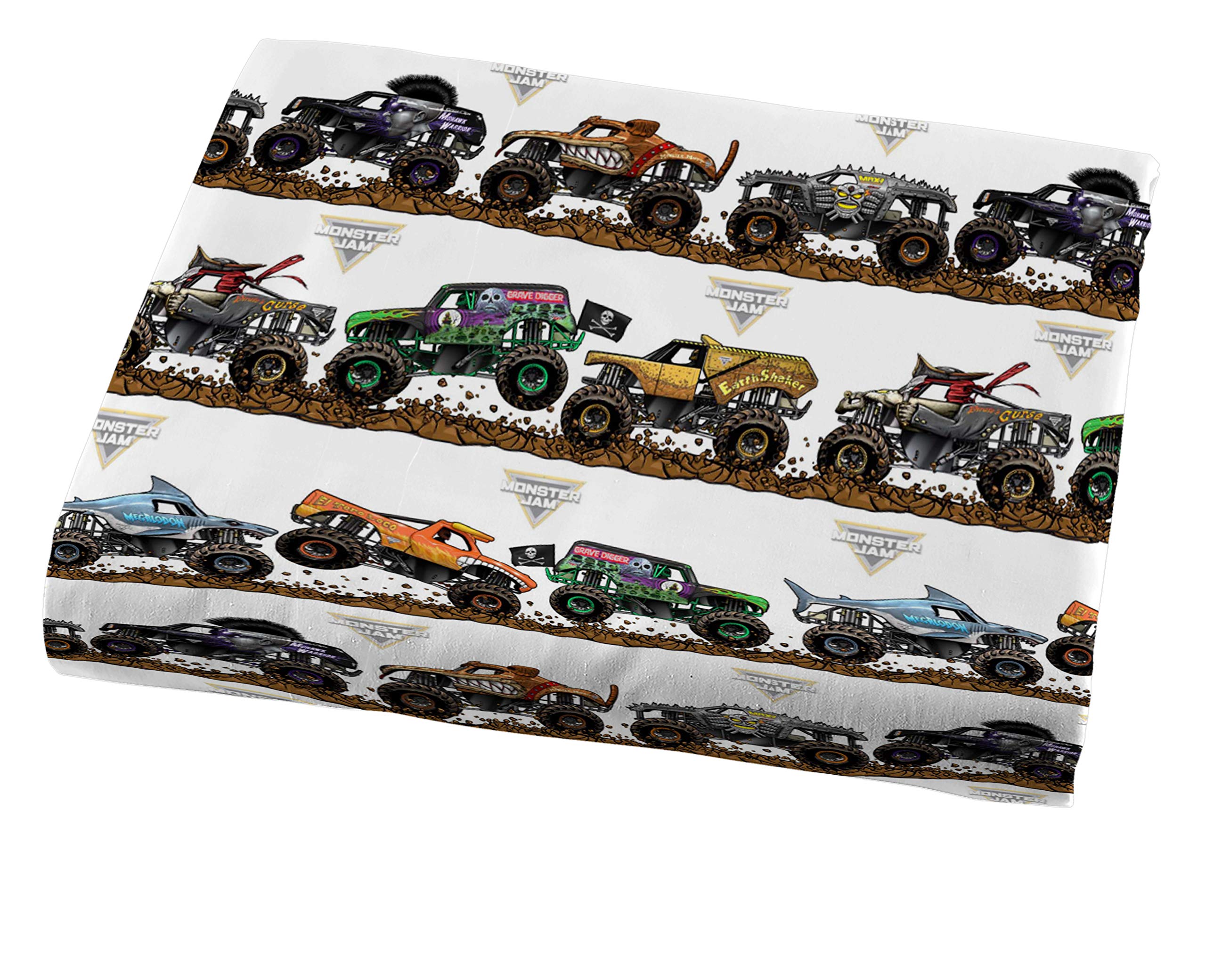 Jay Franco Monster Jam Tracks Queen Sheet Set - 4 Piece Set Super Soft and Cozy Kid's Bedding Features Grave Digger & Megalodon - Fade Resistant Microfiber Sheets (Official Monster Jam Product)
