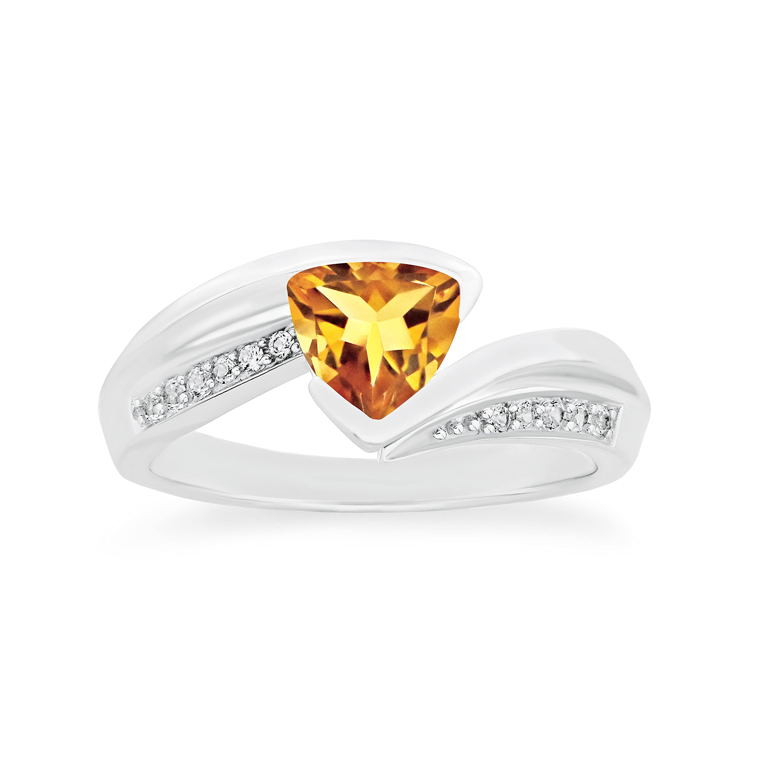 Lexi and Rose .925 Sterling Silver Trillion-Cut Birthstone & Lab Grown White Sapphire Double Shank Fashion Ring - November, Citrine, Size 6