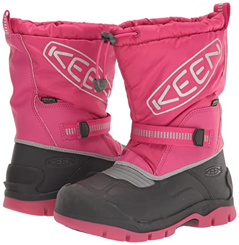 KEEN Snow Troll Insulated Waterproof Pull On Winter Boots, Fuchsia Purple/Silver, 2 US Unisex Big Kid