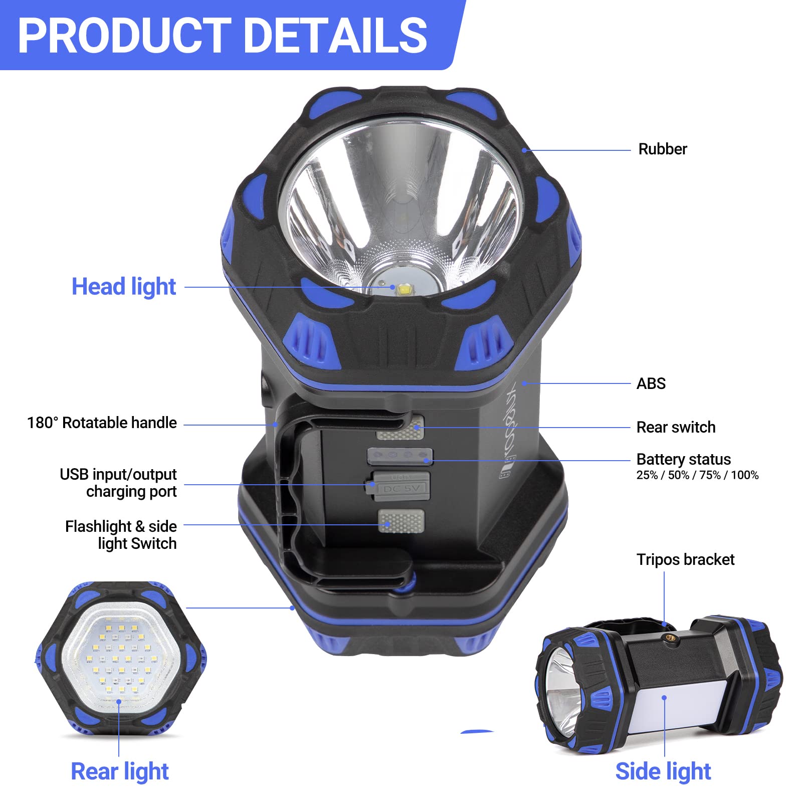 Led Camping Lantern Rechargeable, Camping Flashlight 1500LM, 8 Light Modes, Camping Lights 4800 Capacity USB Power Bank, Portable Bright Flash Light for Emergencies, Power Outages, Hurricane, Hiking