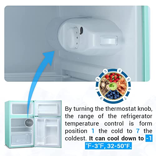 Joy Pebble Small fridge with freezer,3.2 cu.ft compact refrigerator with freezer,Mini Fridge for bedroom, Dorm or Apartment with Adjustable Removable Glass Shelves