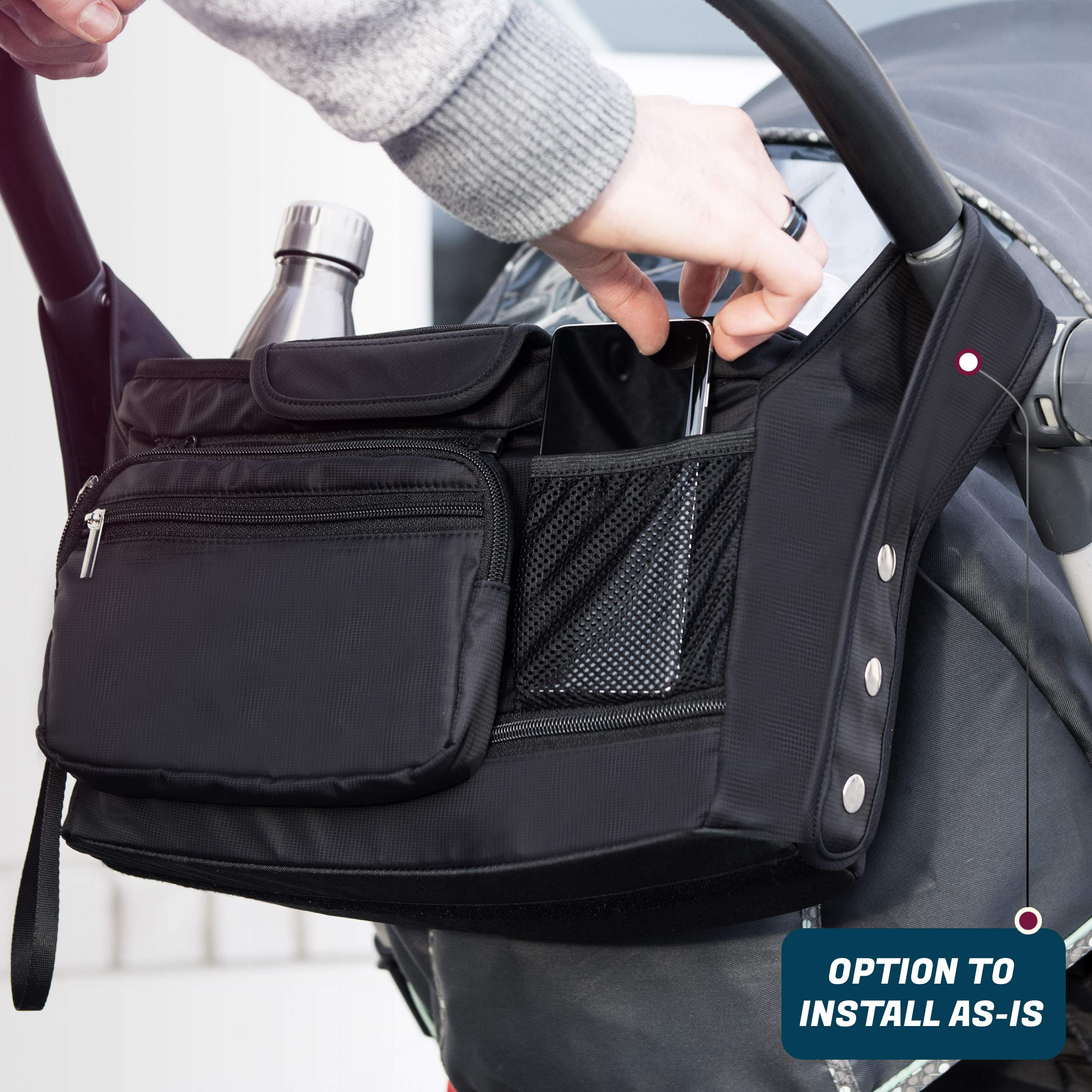 Kindroya Universal Stroller Organizer Bag- Extra Storage, Dual Locking Mechanism, Larger Insulated Cup Holders, Non-Slip straps, Detachable Mesh and Pouch, Hidden Pockets and Free Diaper Changing Pad.