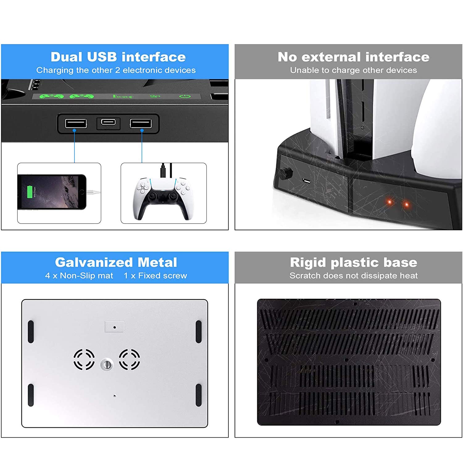 LVGOD PS5 Cooling Fan, PS5 Cooler, Vertical Stand for PS 5 Digital Edition/Ultra HD Game Console with Dual Charger Indicator USB Ports for PS5 DualSense Controller