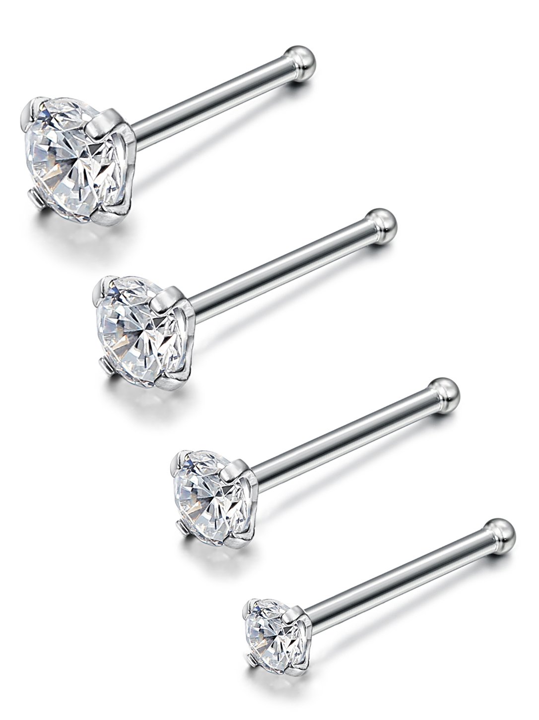Jstyle 20G 4 Pcs a Set Stainless Steel Nose Rings Studs Piercing Body Jewelry 1.5mm 2mm 2.5mm 3mm