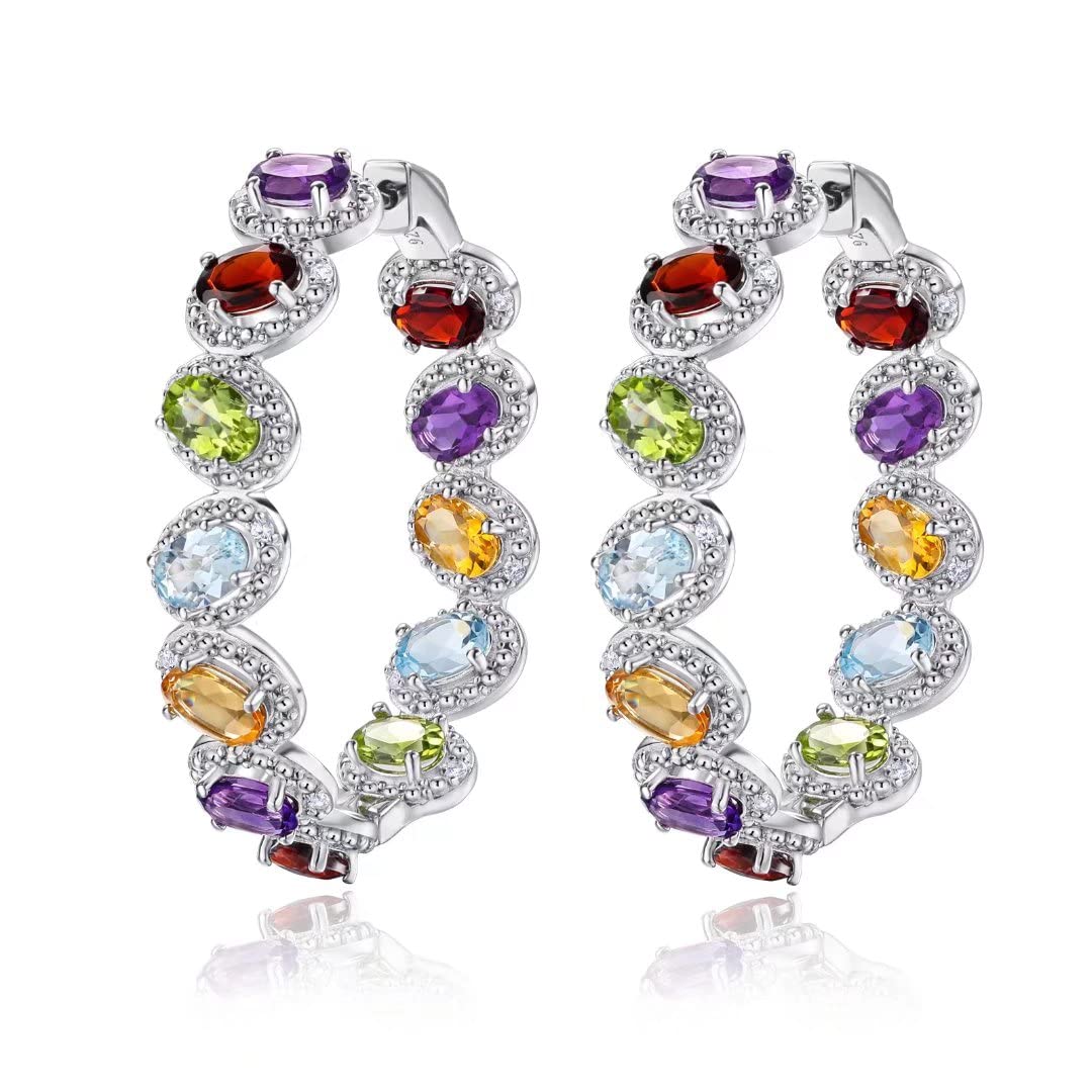 Natural Garnet Peridot Sky Blue Topaz Citrine Amethyst 925 Sterling Silver Gem Jewelry Gift Hoop Earrings for Women