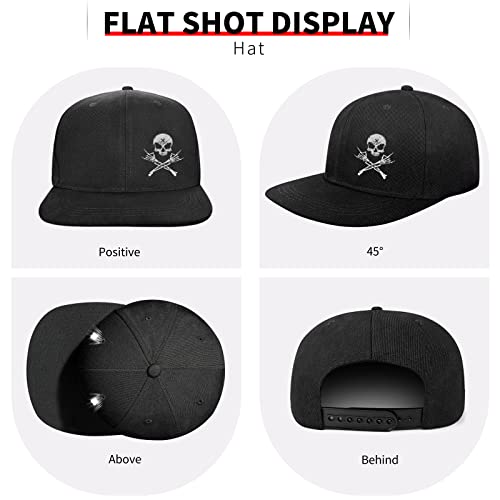 Negi Skull Hat Mens Snapback Hats, Classic Flat Bill Hats for Men Women, Skeleton Hand Hat Hip Hop Baseball Cap Snapback Extender Adjustable, Skull Finger Flat Black Fitted Hat