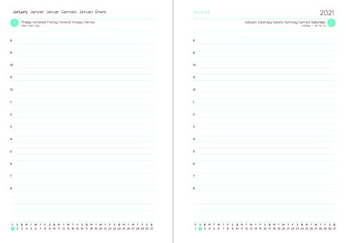 Letts Floral A5 Day to Page with appointments 2021 Diary - Green