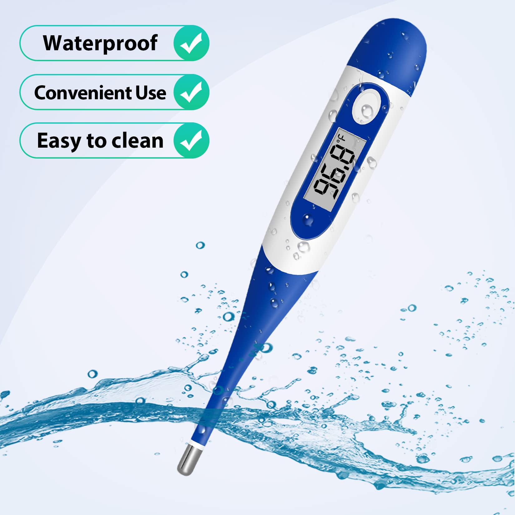 Thermometer, 2 Pack Digital Oral Thermometer, Detect Fever Quickly, Oral Armpit and Rectal Thermometer with FDA Certification, for Babies Children and Adults, Blue.