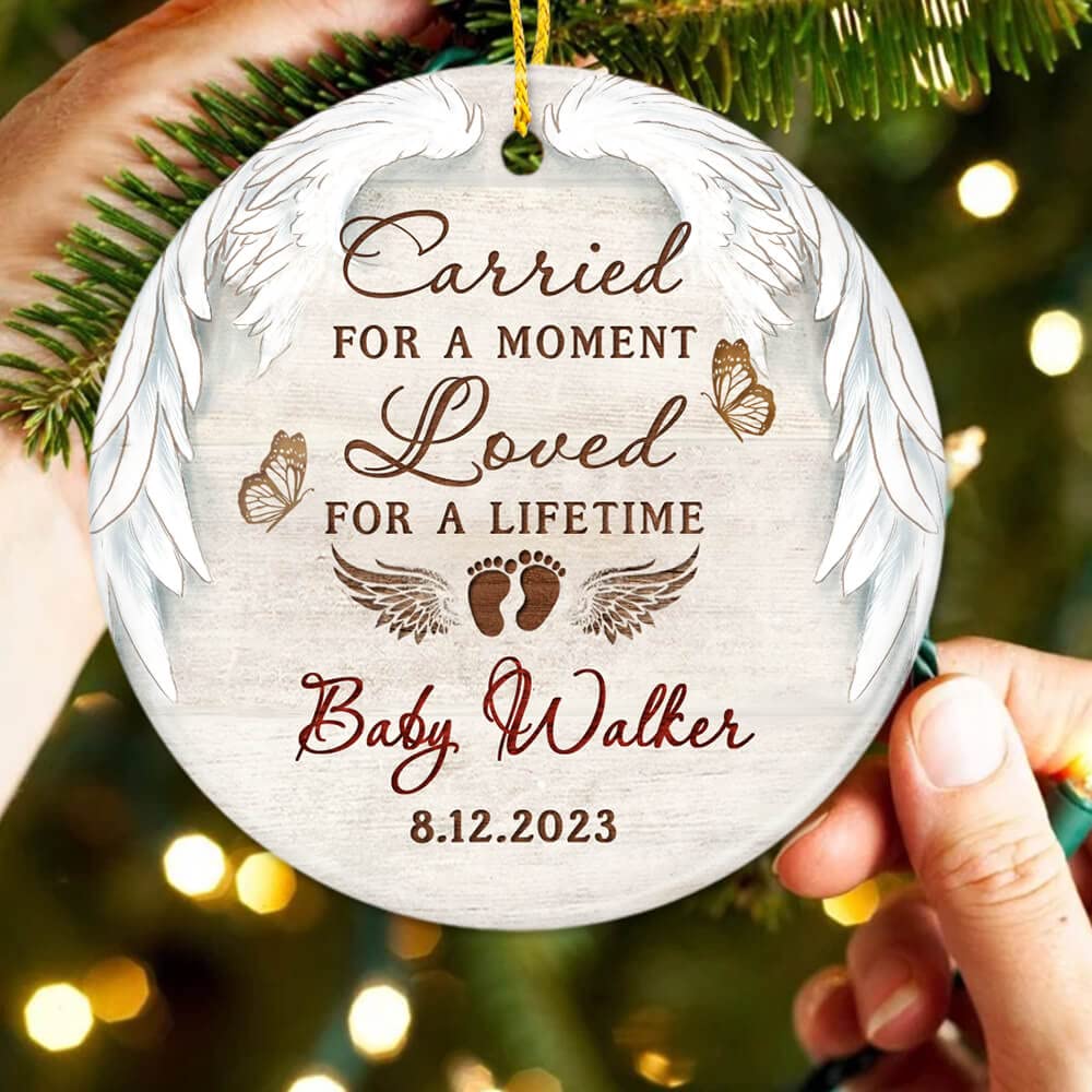 TheUnifury Personalized Memorial Ornament Baby Angel Ornament - Carried for A Moment Loved for A Lifetime - Infant Loss, Stillbirth, Stillborn, Miscarriage