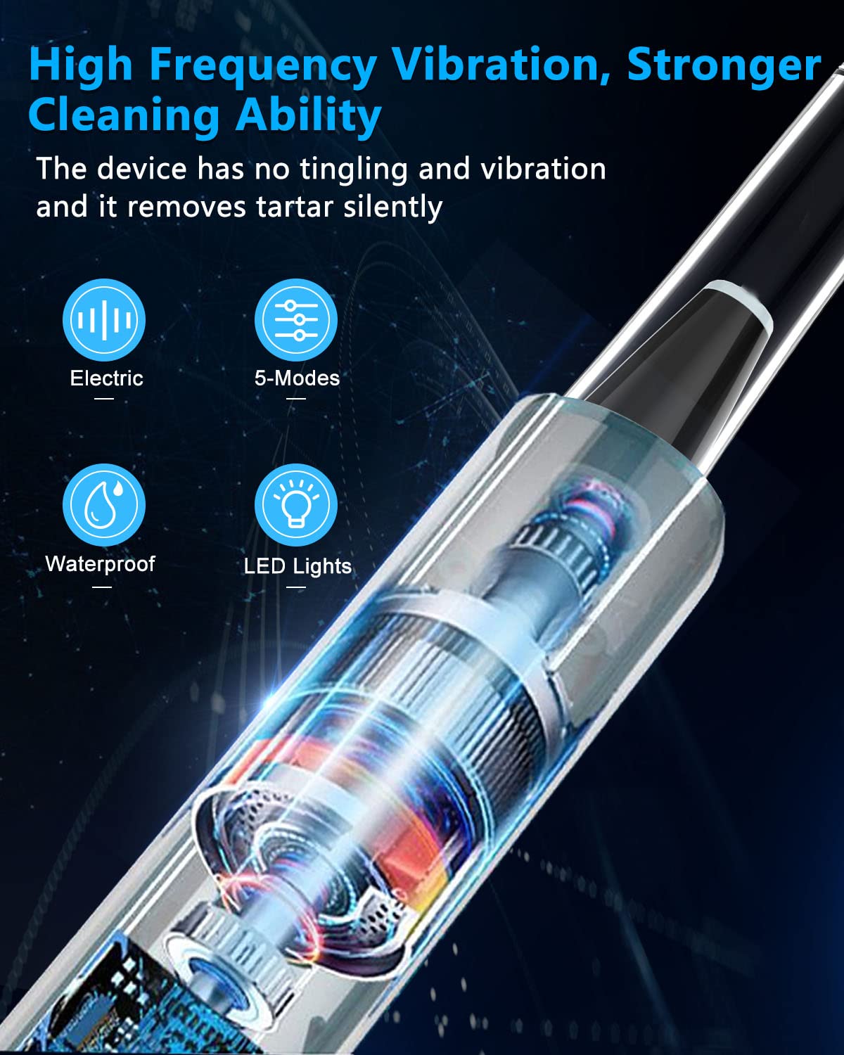 Plaque Remover for Teeth Cleaning Kit, Tartar Remover for Teeth Dental Tools with LED 3 Adjustable Modes 2 Replaceable Clean Heads Safe for Adult Kids Blue